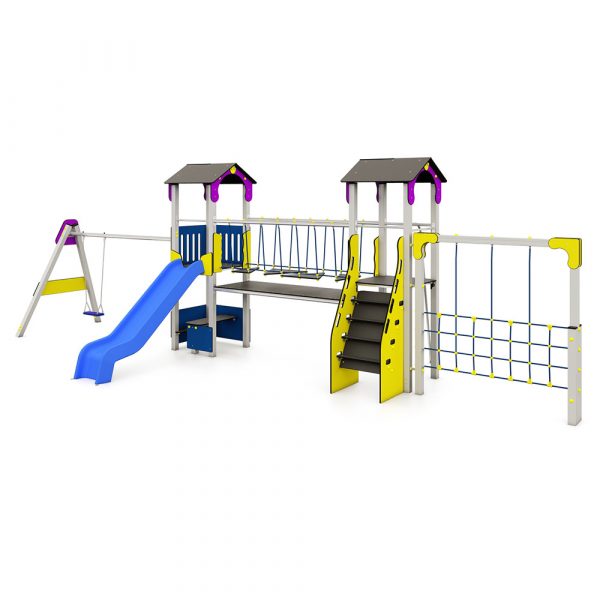 Torre de casita con tobogán y trepa para parques infantiles - ESTELAR - Mobipark